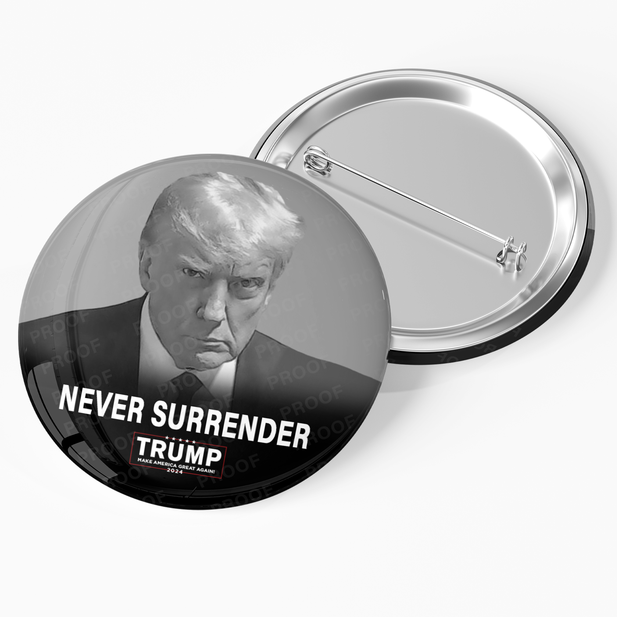 Trump Never Surrender Mugshot Photo Pinback Button / DT24-106 ...